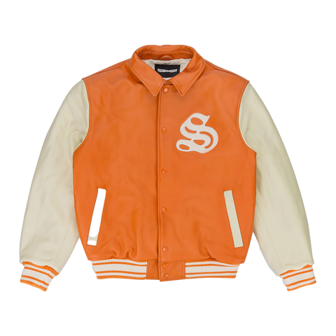 SP5DER SP5DER VARSITY ORANGE WHITE VARSITY JACKET "Orange, White ...